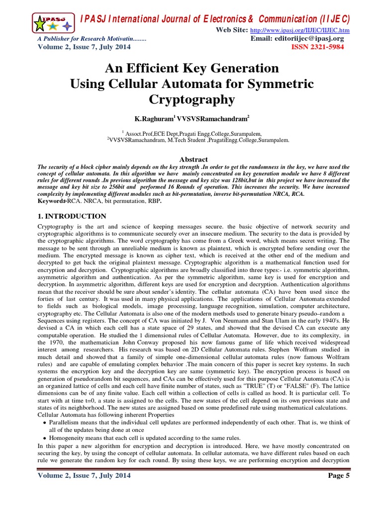 An Efficient Key Generation Using Cellular Automata For Symmetric Cryptography | PDF ...