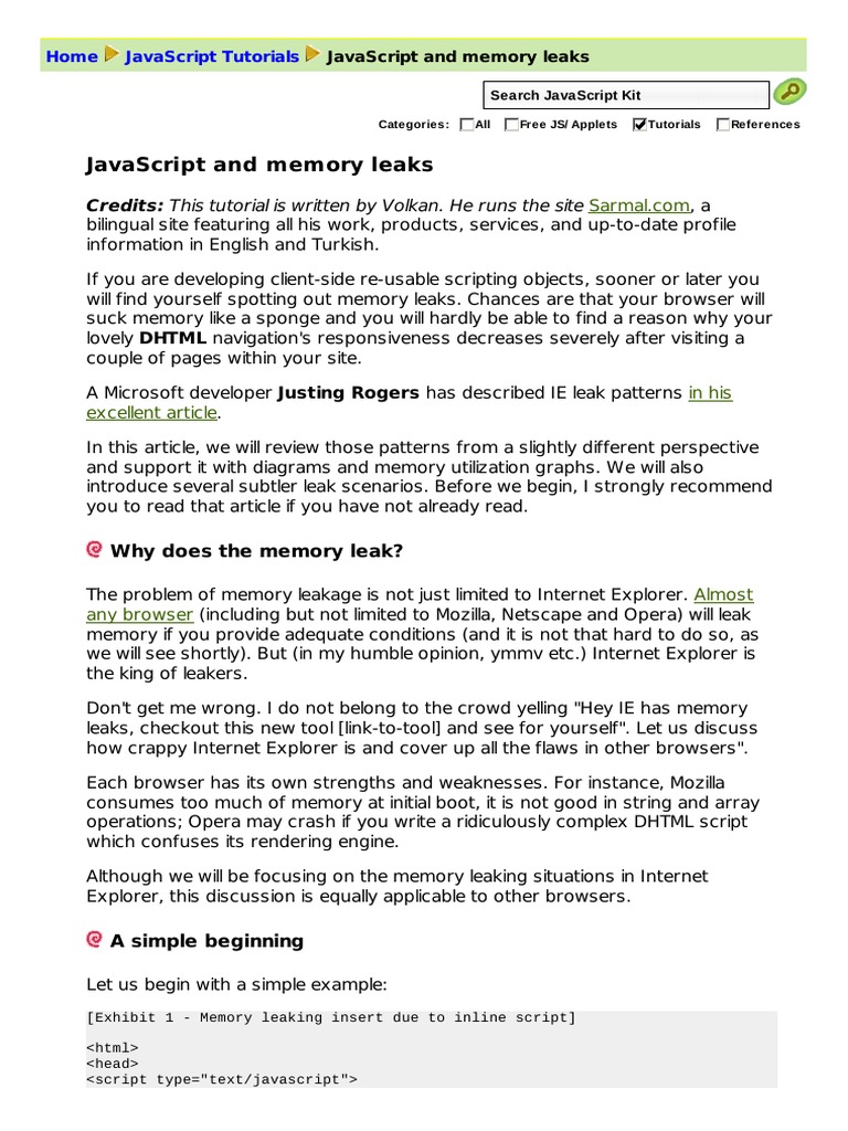 JavaScript Memory Leaks Explained | PDF | Document Object Model | Java Script