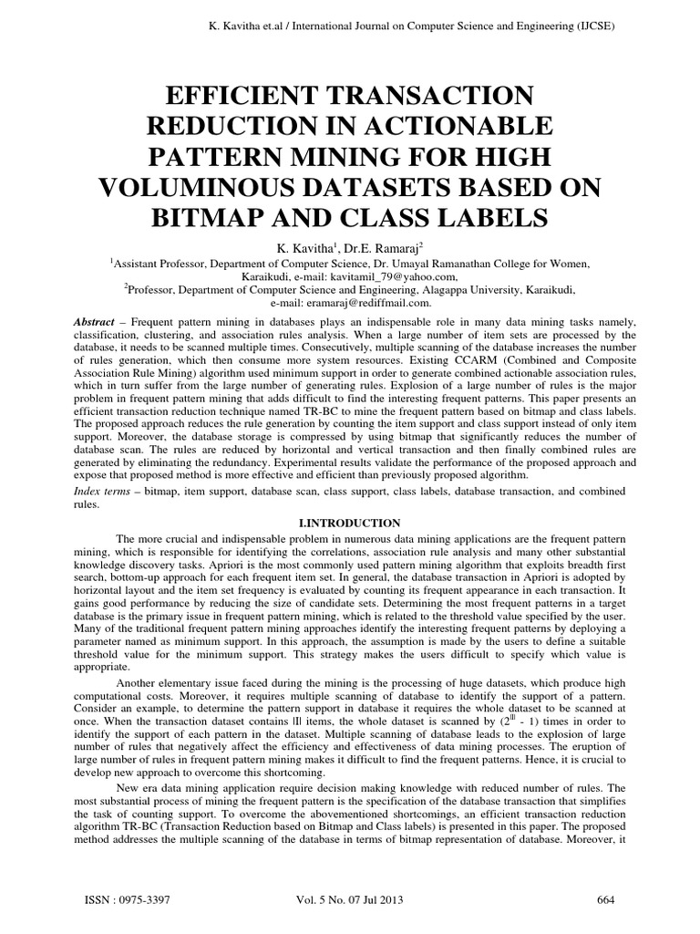 Efficient Transaction Reduction in Actionable Pattern Mining For High Voluminous Datasets Based ...