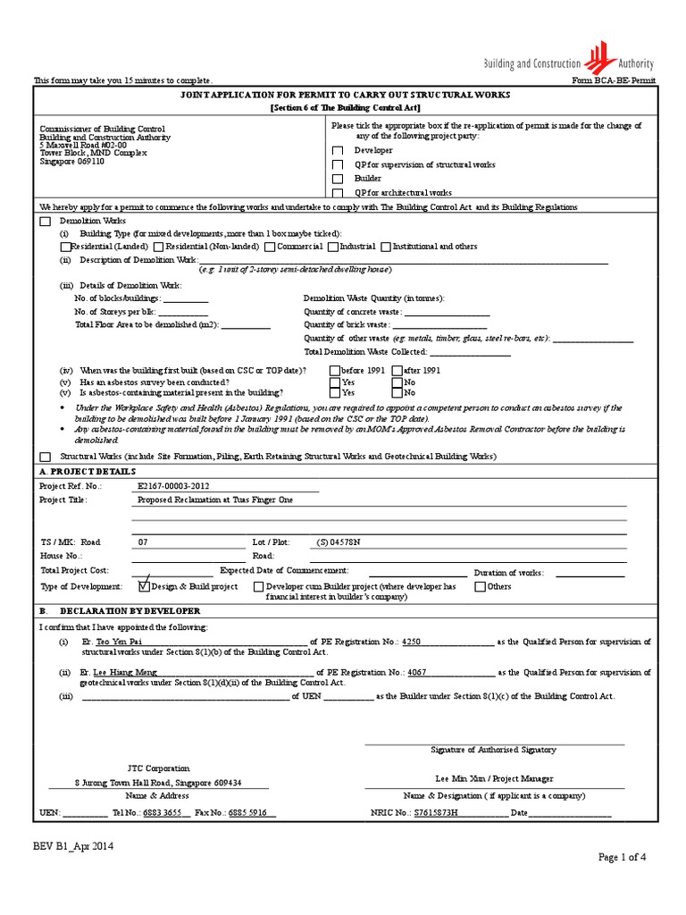 BCA Joint Permit Application Form | PDF