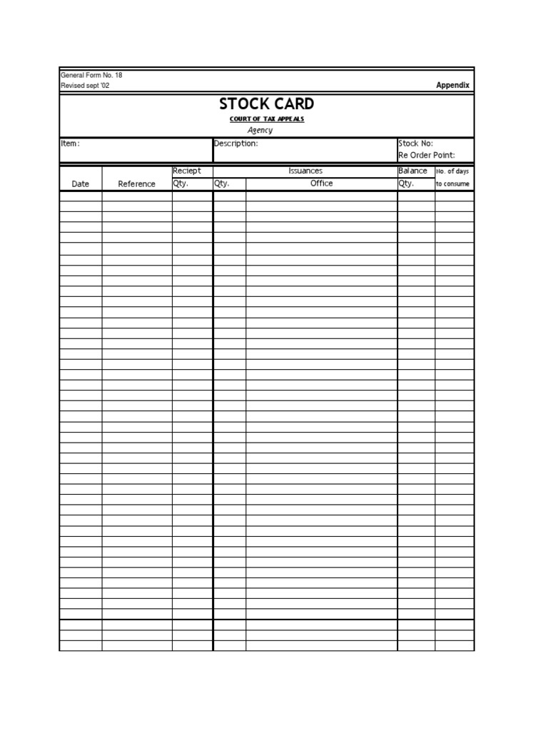Stock Card Template for Court Use | PDF | Finance & Money Management