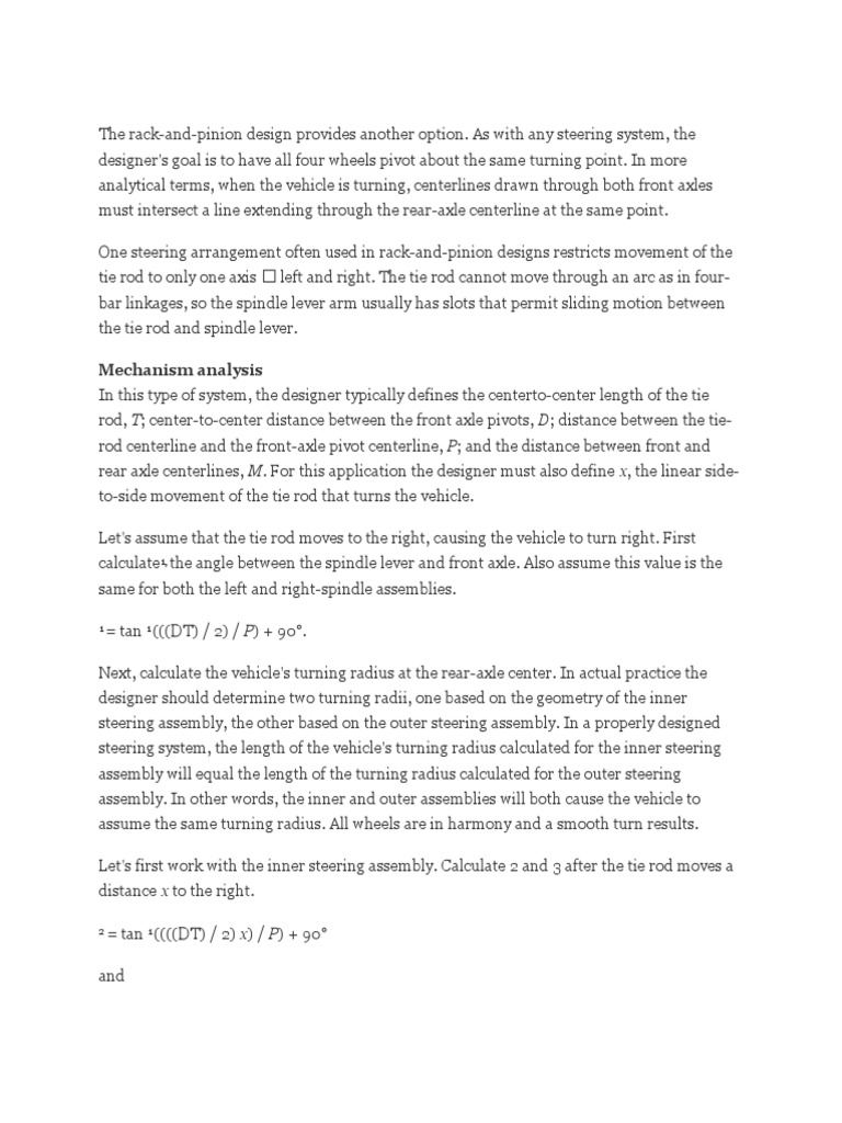 The Rack Steering Calculations | PDF | Steering | Axle