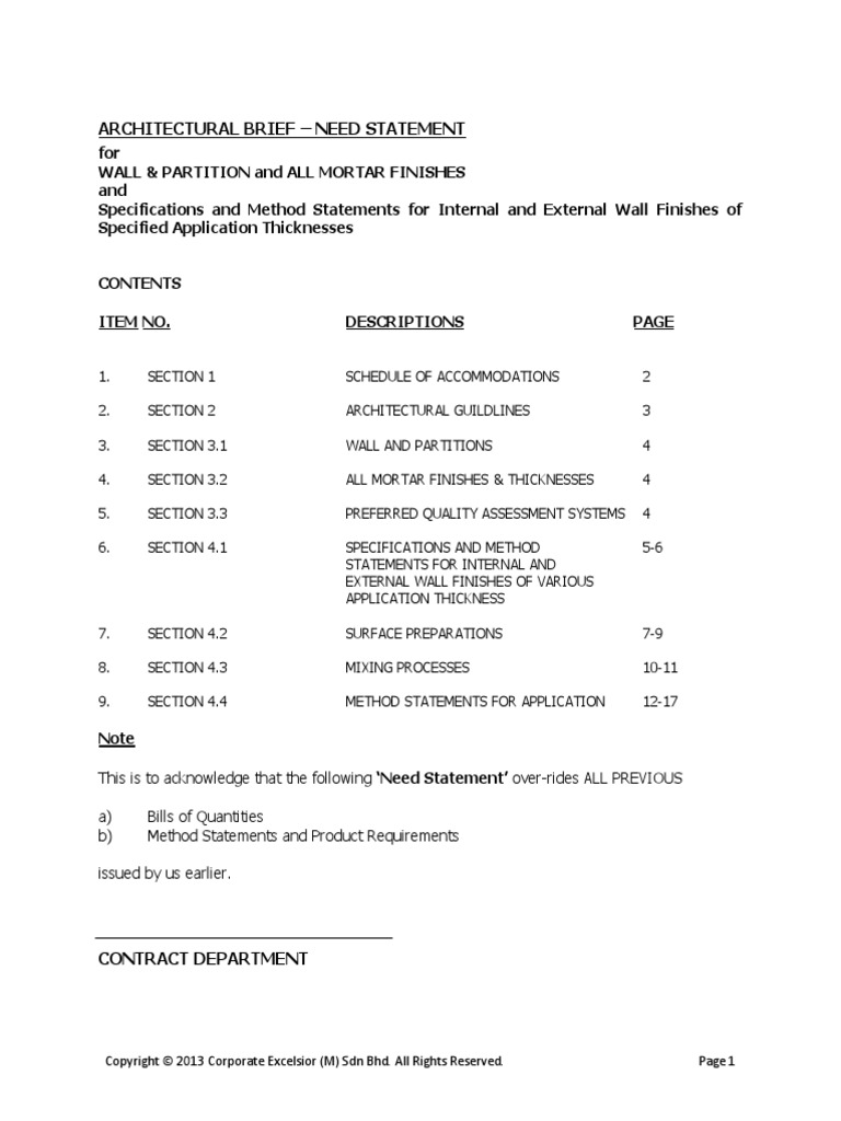 Method Statement and Specification | PDF | Specification (Technical ...