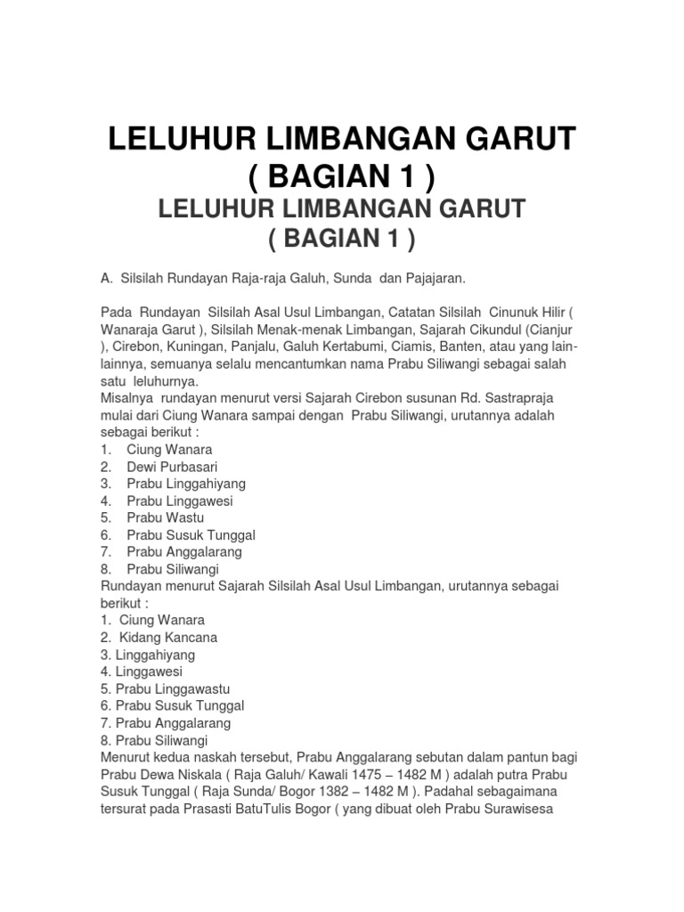 Silsilah Leluhur Limbangan Garut | PDF | Ilmu Sosial | Sejarah