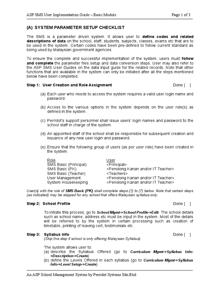(A) System Parameter Setup Checklist | PDF | Short Message Service ...