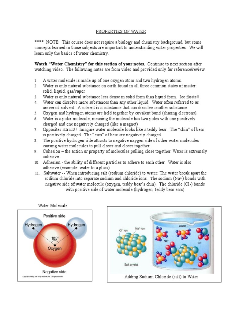 Properties of Water Notes | PDF | Molecules | Oxygen