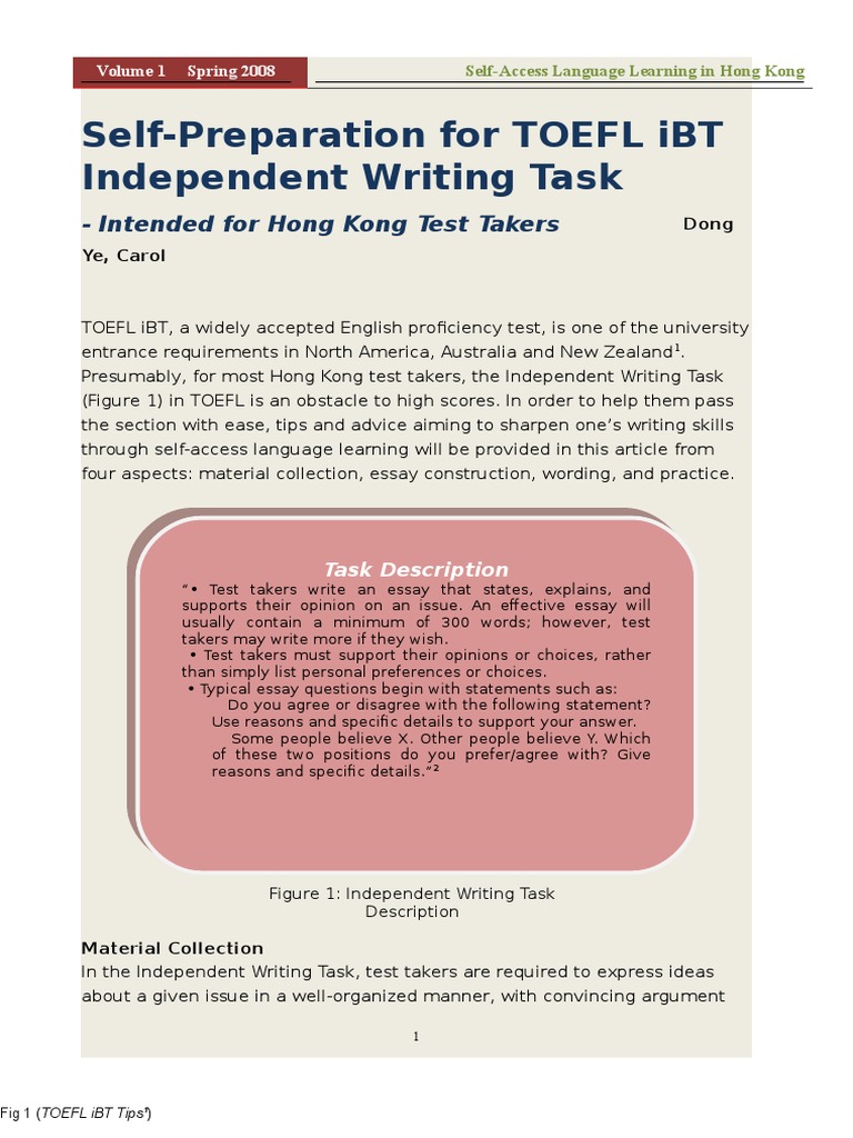 Self-Preparation For TOEFL iBT Independent Writing Task: - Intended For ...