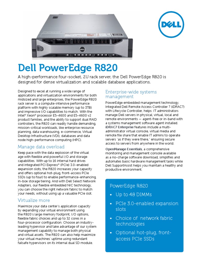 Dell PowerEdge R820 Spec Sheet | PDF | Hyper V | Solid State Drive