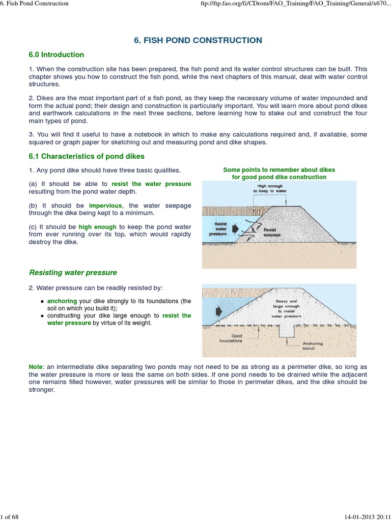 Fish Pond Construction | PDF | Pond | Soil