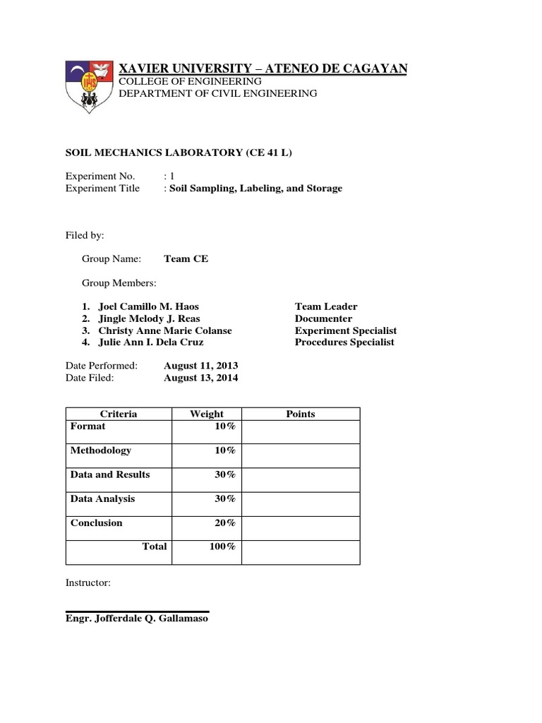 CE 41 Lab Report Format | PDF | Experiment | Data