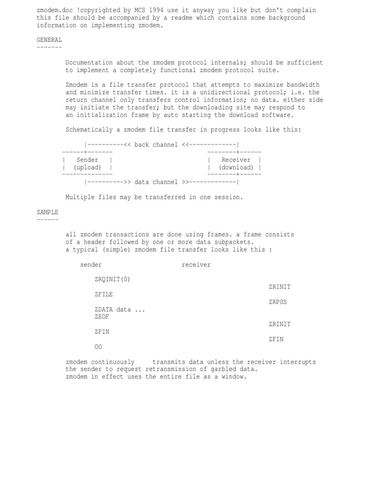 Zmodem | PDF | Filename | Network Packet