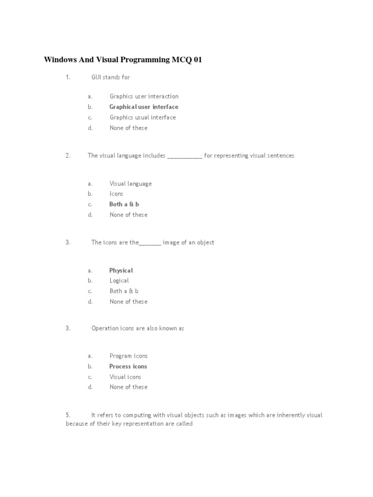 Windows and Visual Progg MCQ 01 | PDF | Icon (Computing) | Printer (Computing)