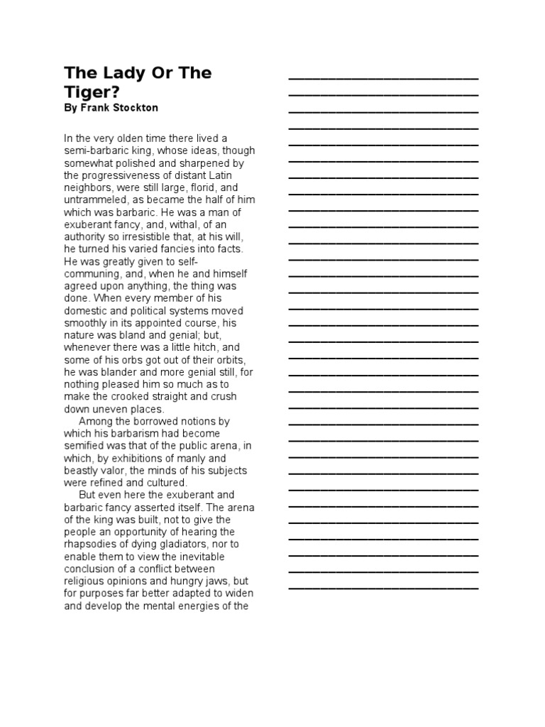 The Lady or the Tiger Guided Reading