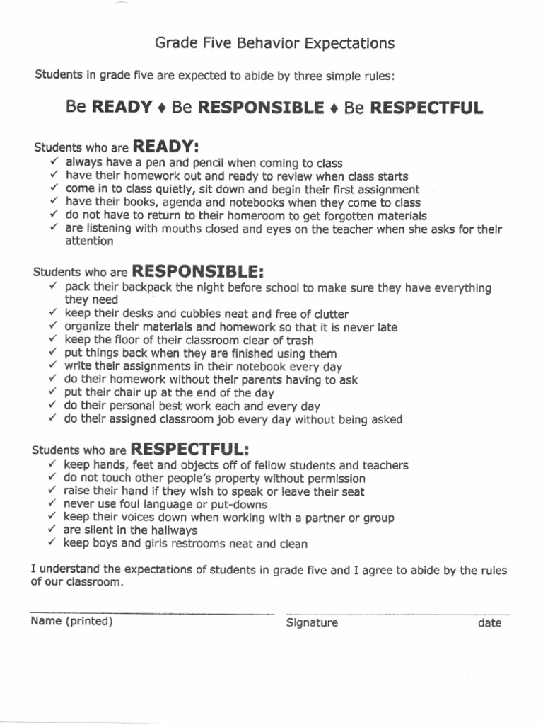 Grade Five Behavior Expectations Guide | PDF | Language Arts & Discipline