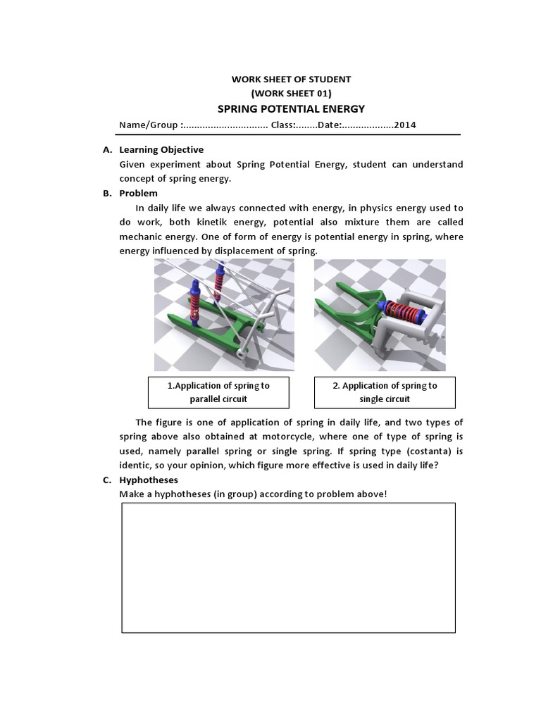 Spring Potential Energy Worksheet | PDF | Mass | Potential Energy