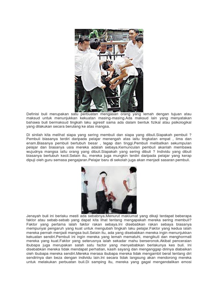Definisi Buli Merupakan Satu Perbuatan Mengasari Orang Yang Lemah ...