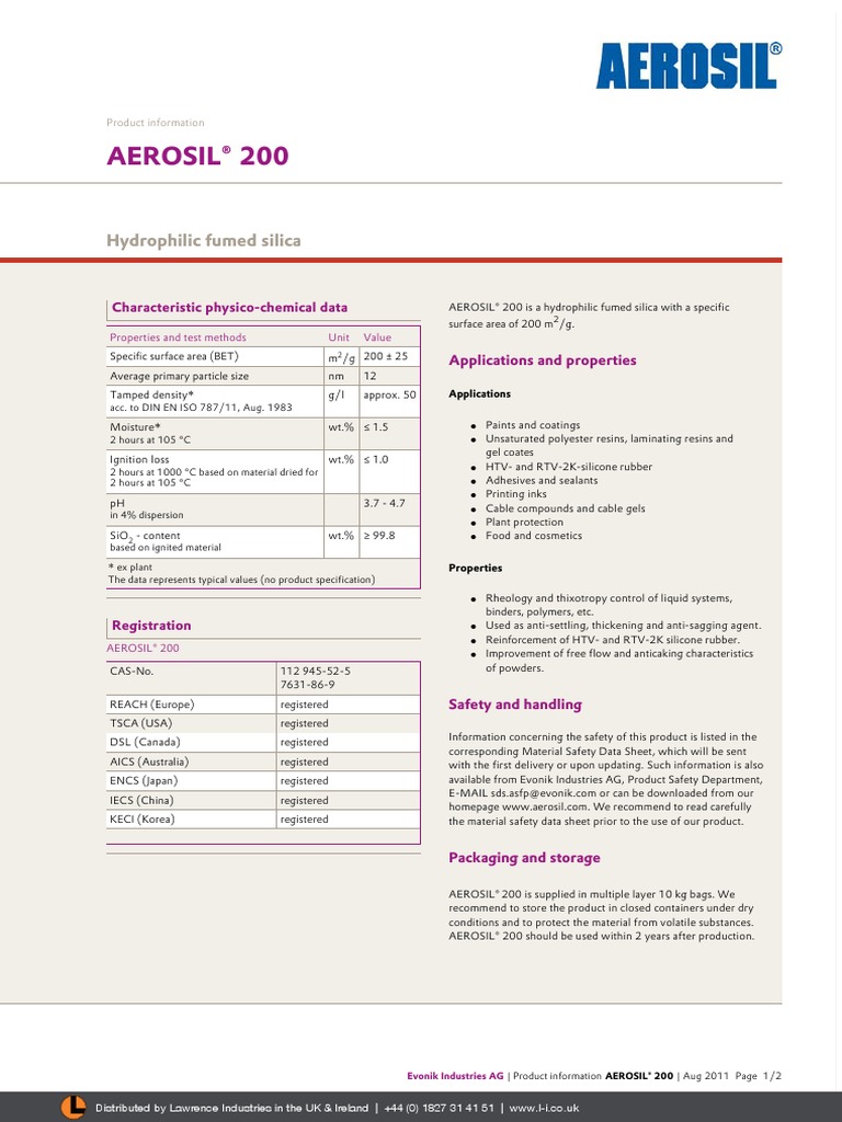 Aerosil 200 TDS | Gel | Silicon Dioxide