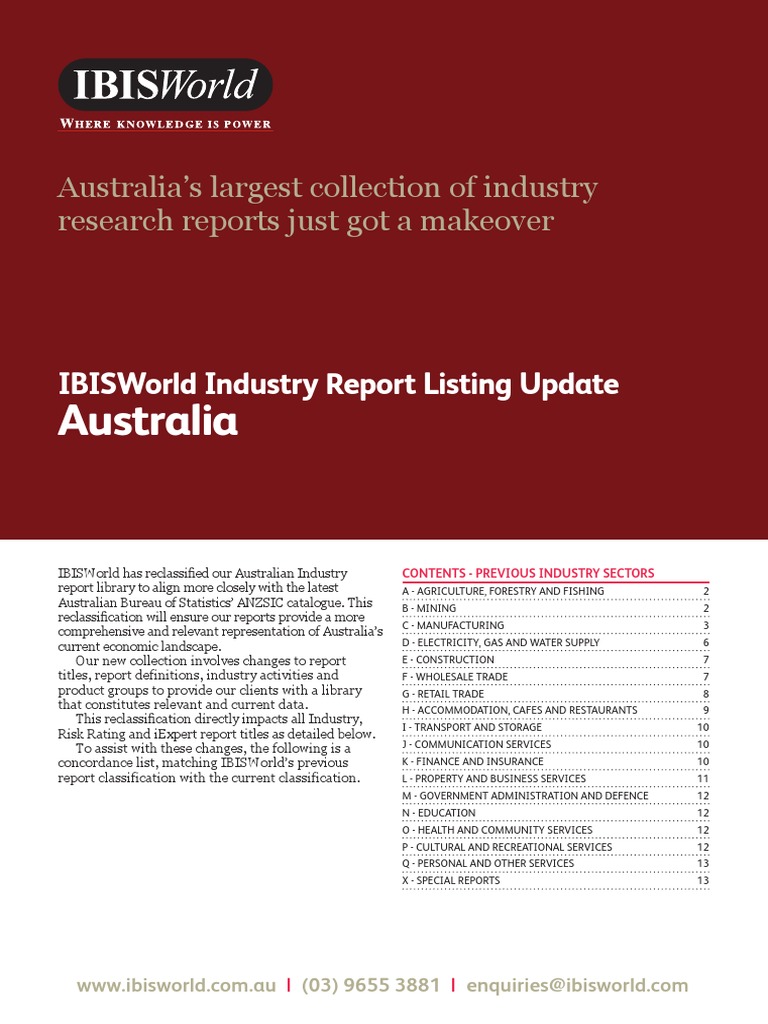 Ibis World New Report List | PDF | Transport | Retail