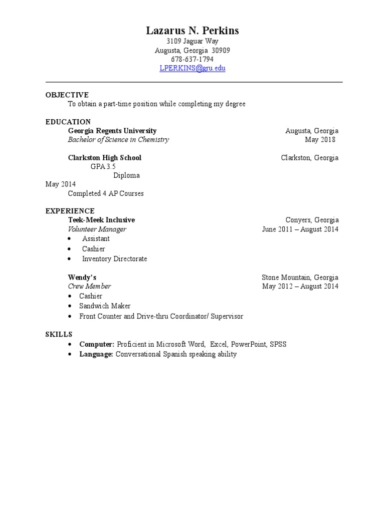 Resume of Lazarus N. Perkins | PDF