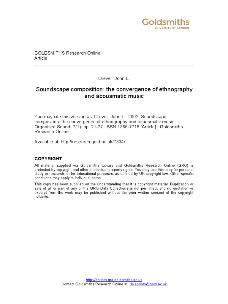 Soundscape Composition - The Convergence of Ethnography | PDF ...