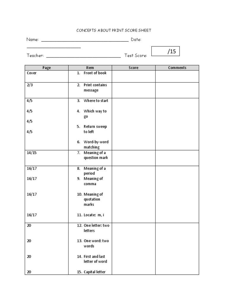 Print Score Sheet Concepts | PDF