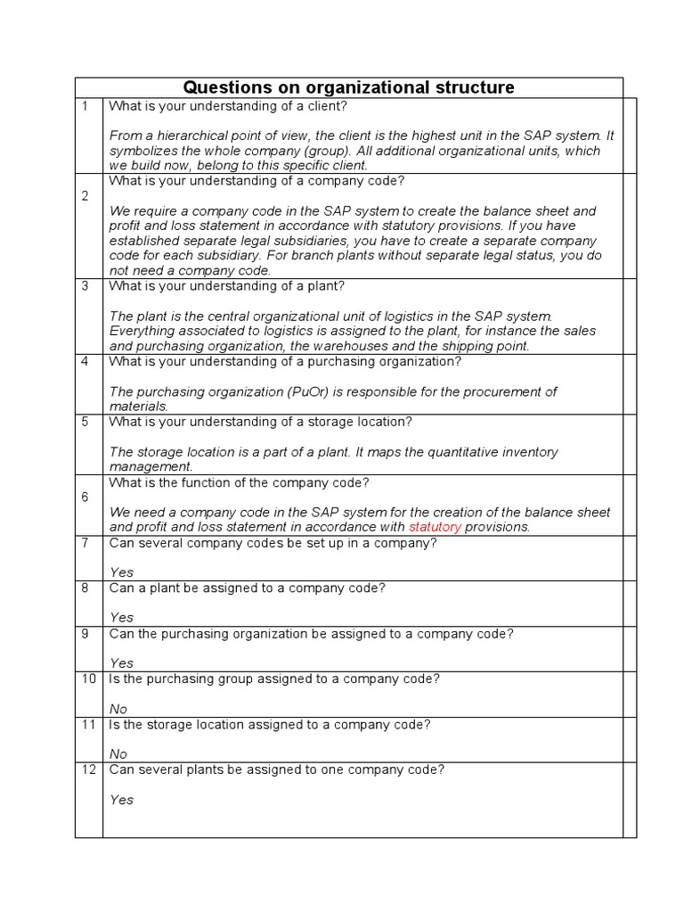 Questions On Organizational Structure: Statutory | PDF | Warehouse ...