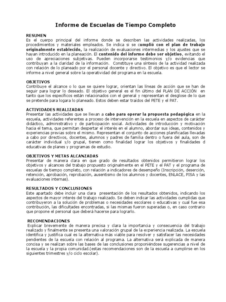 Informe de Escuelas de Tiempo Completo | Descargar gratis PDF ...