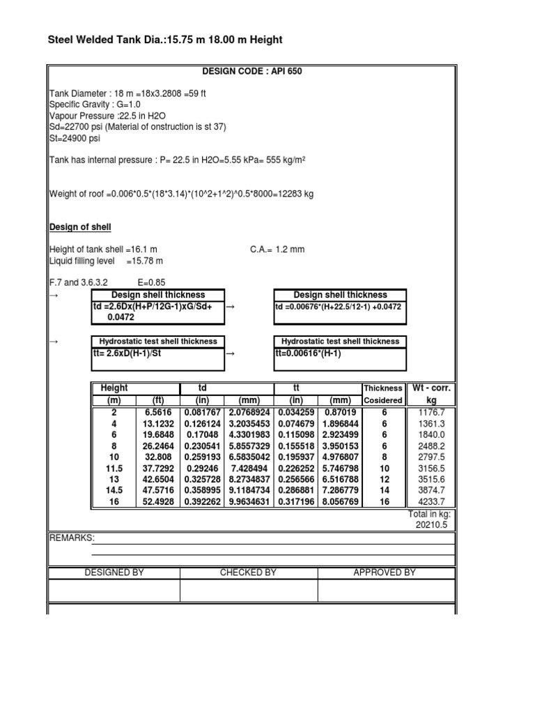 Tank Design Sample As Per API 650 | PDF | Applied And Interdisciplinary ...