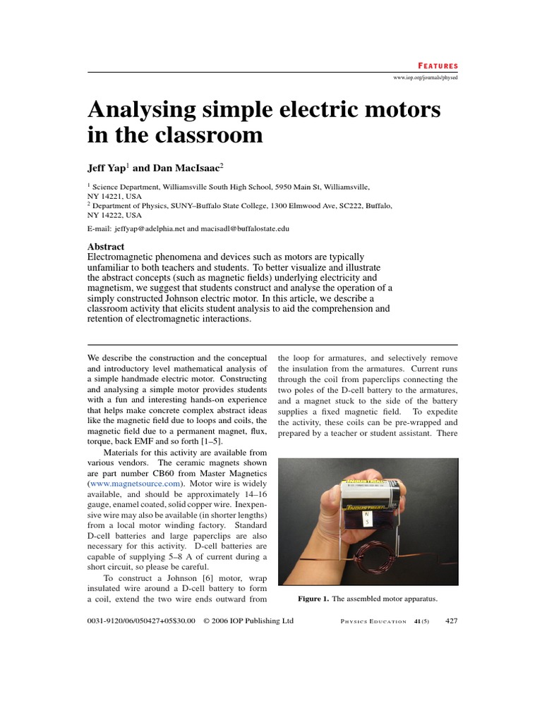 Analysing Simple Electric Motors in The Classroom: Jeff Yap and Dan ...