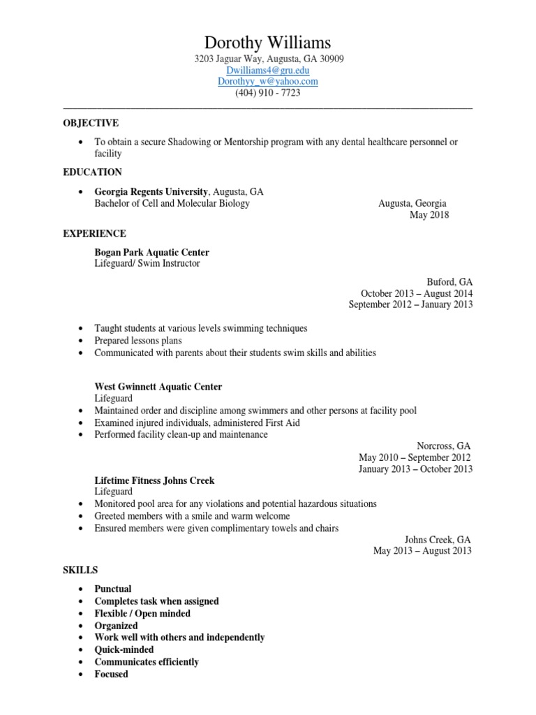 Dorothy W Offical Resume | PDF