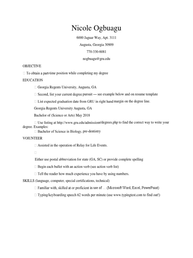 UGA Resume Template Guidelines | PDF