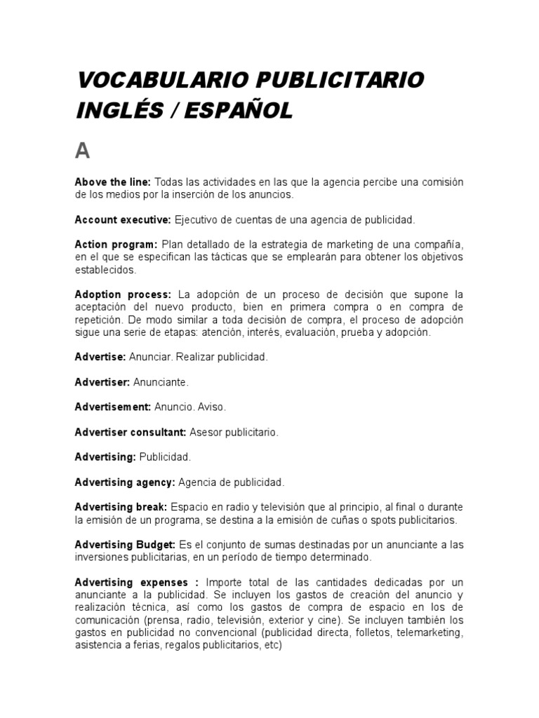 Vocabulario Publicitario | PDF | Publicidad | Marca