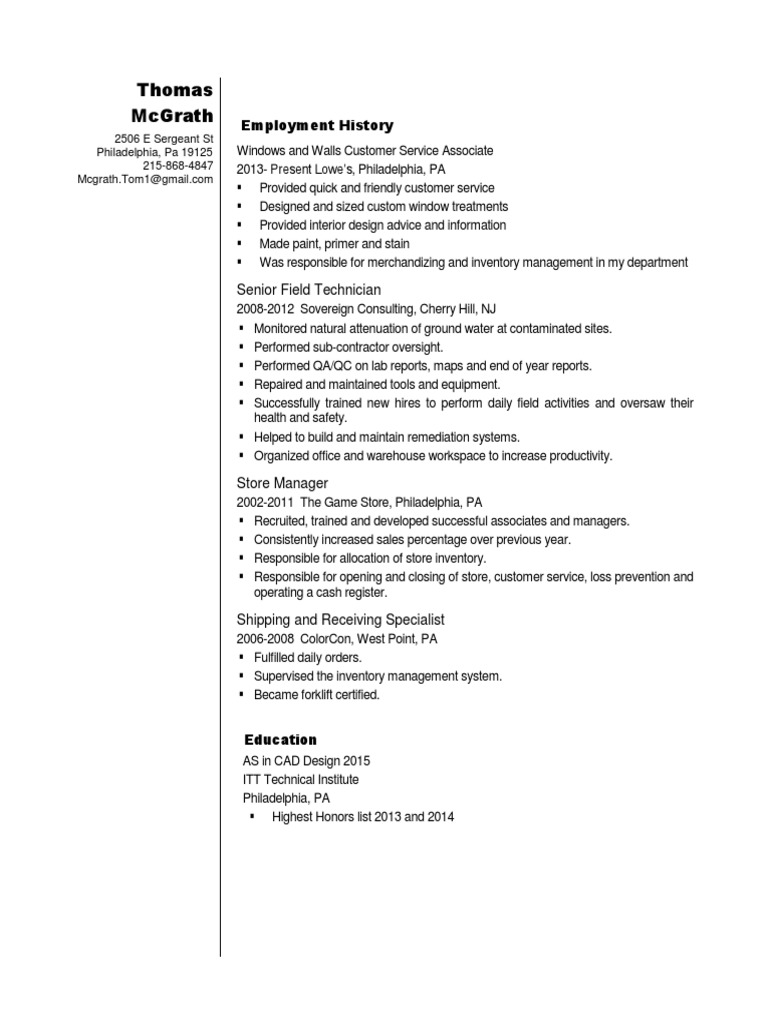 Thomas McGrath's Professional Resume | PDF