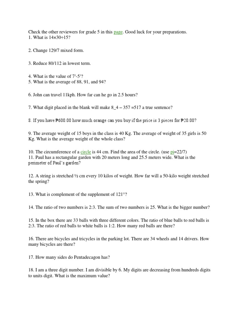 Math Challenge Grade 5 | PDF | Fraction (Mathematics) | Factorization