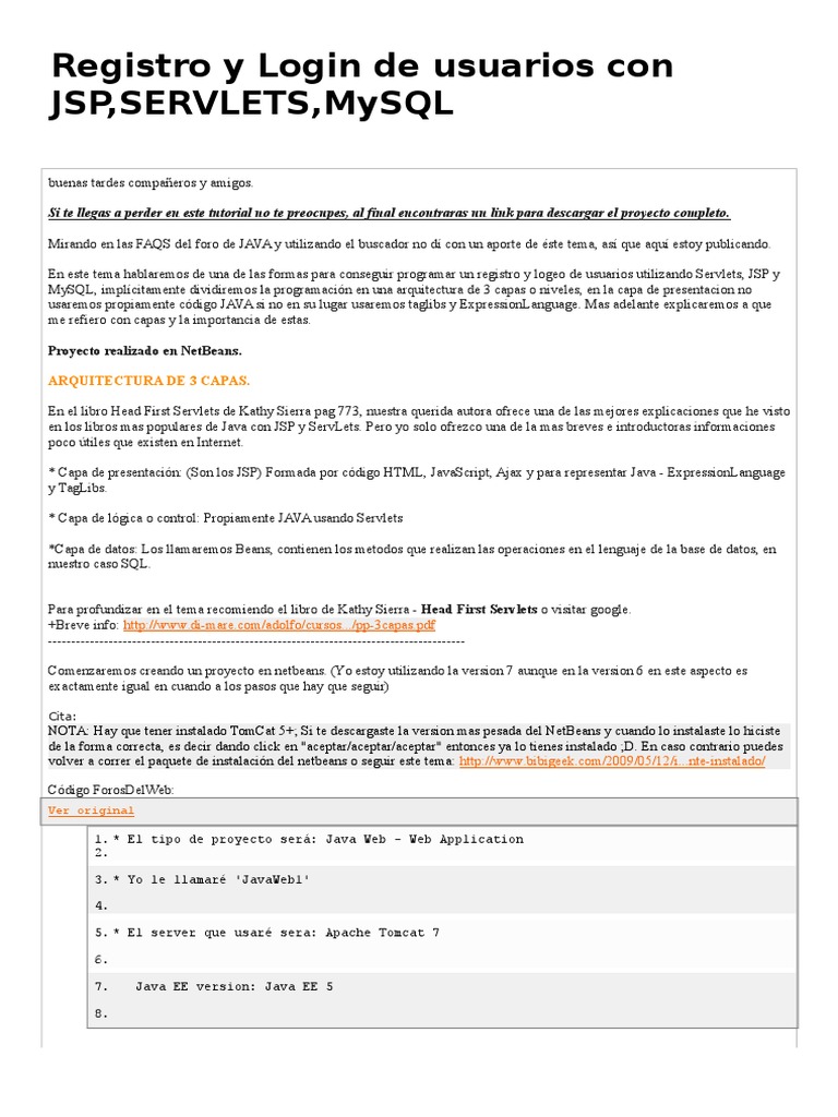 Registro y Login de Usuarios Con JSP | PDF | Páginas del servidor Java ... Registro y Login de Usuarios Con JSP | PDF | Páginas del servidor Java ...