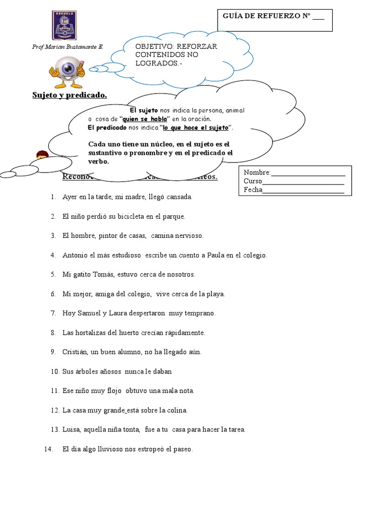 7 Gramatica Ejercicios Sujeto Predicado | PDF