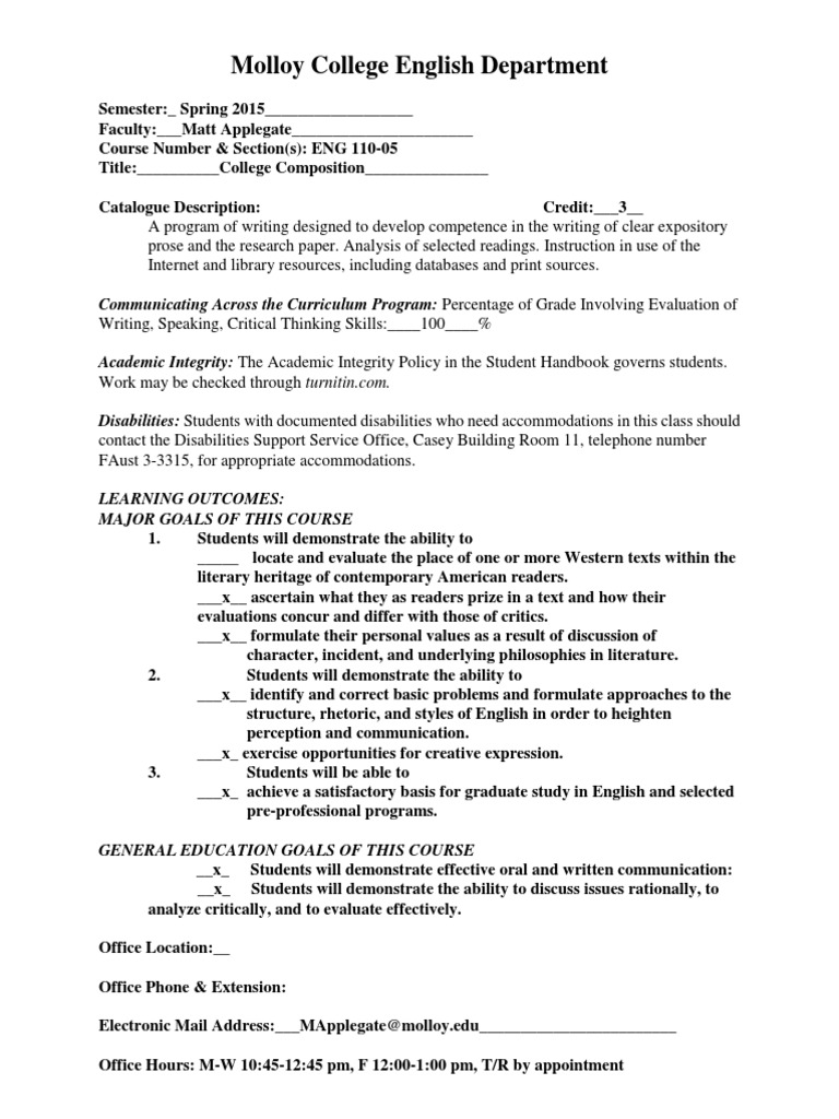 ENG 110 College Composition | PDF | English Studies | Essays