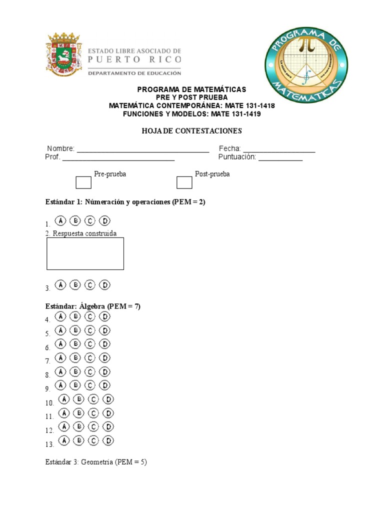 Hoja Contestaciones Diagnostica Grado 11 Del 2010-A | PDF