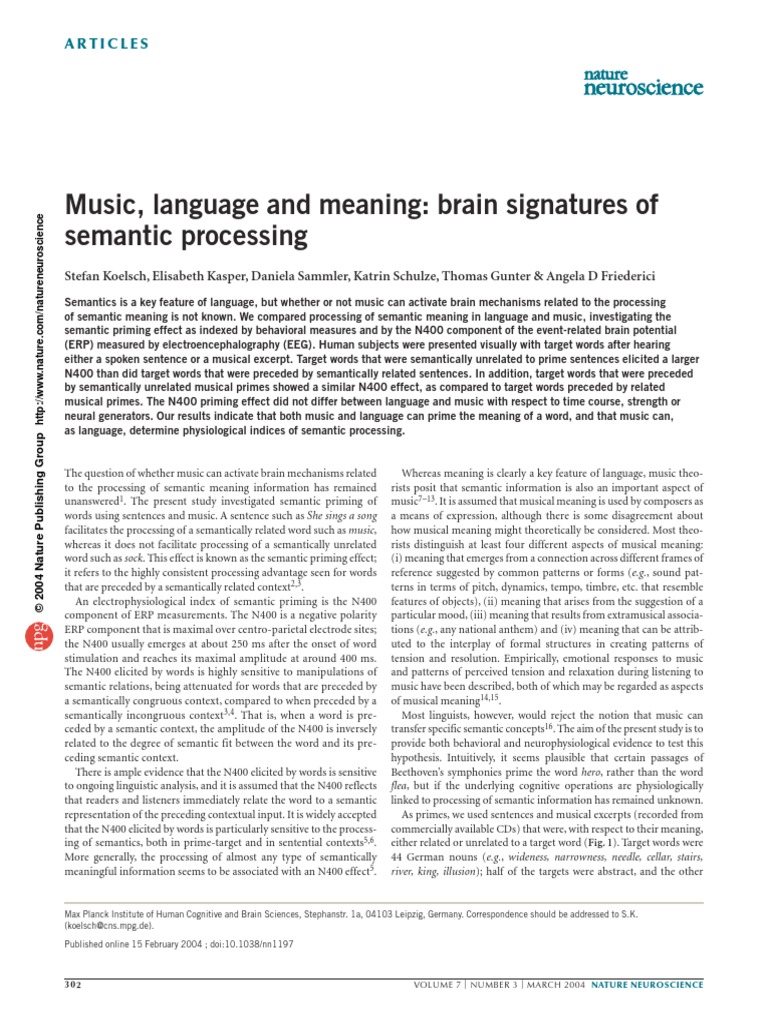 Music, Language and Meaning: Brain Signatures of Semantic Processing | PDF | Priming (Psychology ...