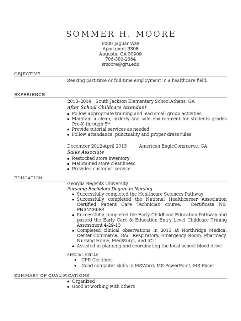 Sommer Moore Resume | PDF