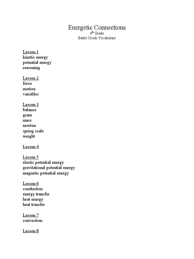 6th Grade Energy Vocabulary Lessons | PDF | Technology & Engineering