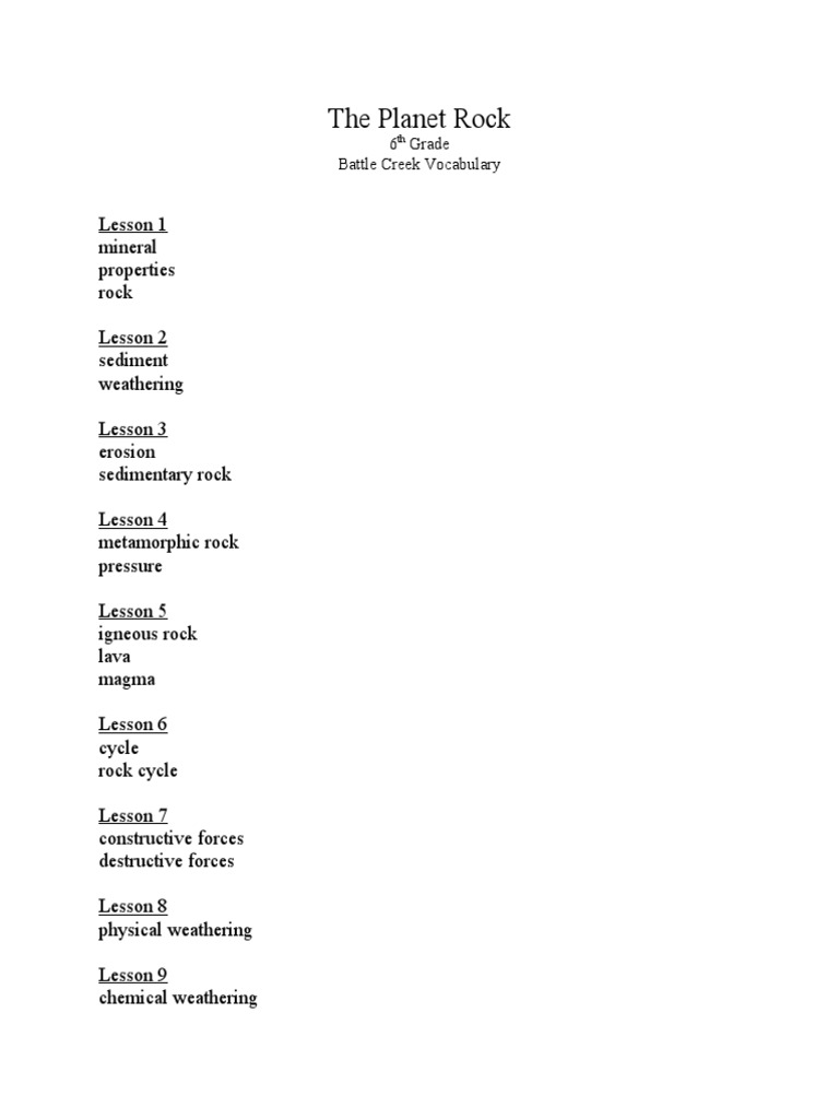 6th Grade Rock and Soil Vocabulary | PDF | Social Science | Science ...