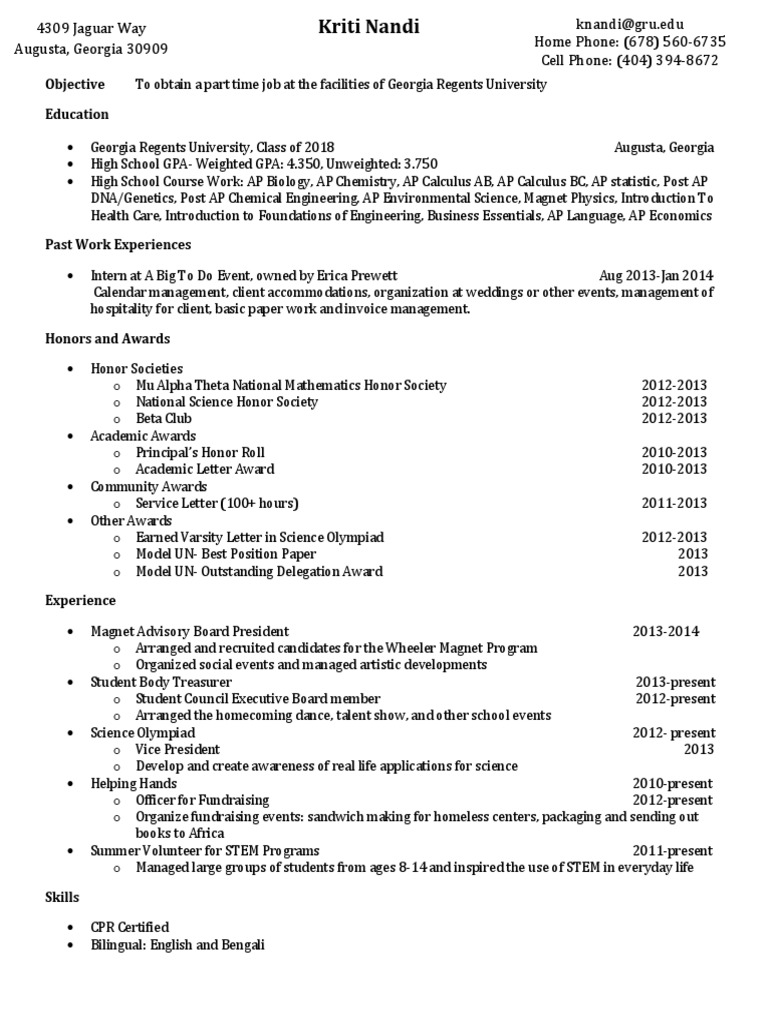 Kriti Nandi Resume | Download Free PDF | Science, Technology, Engineering, And Mathematics ...
