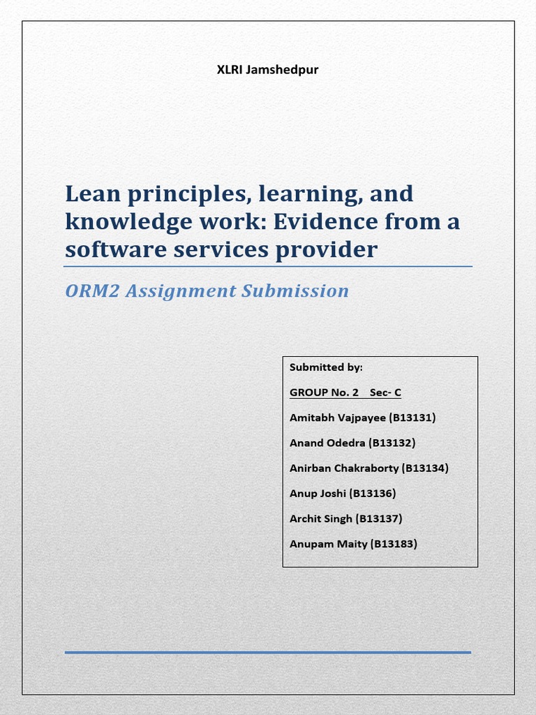 Lean Principles, Learning, and Knowledge Work: Evidence From A Software Services Provider | PDF ...