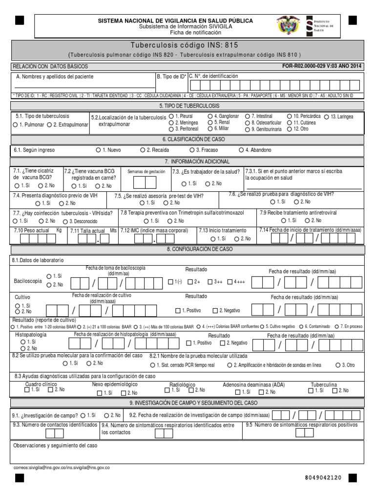 4. Ficha de Notificacion Tuberculosis f815 (1) | Tuberculosis | Inmunología