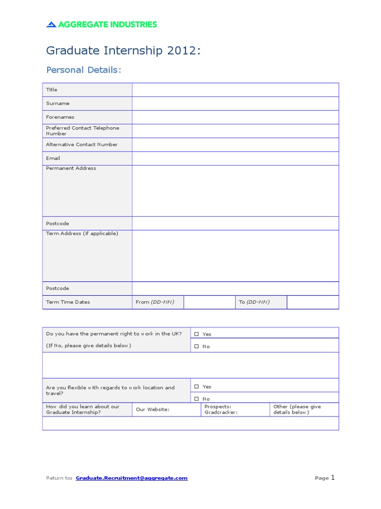Graduate Internship 2012:: Personal Details | PDF
