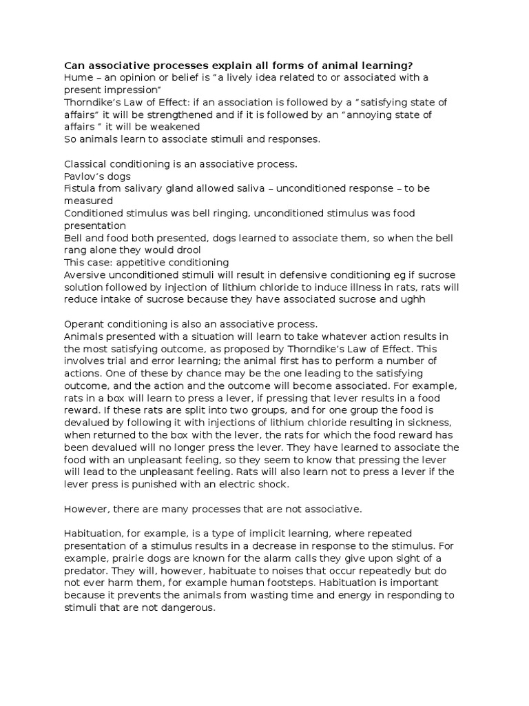 Can Associative Processes Explain All Forms of Animal Learning | PDF ...