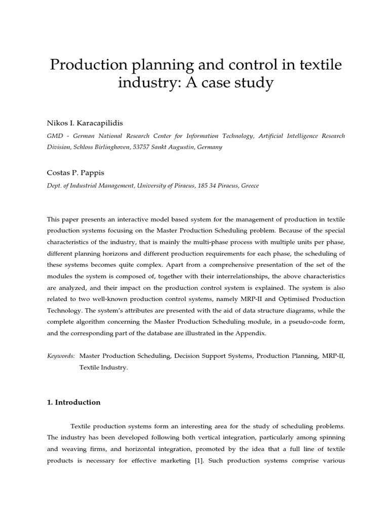 Production Planning and Control in Textile Industry: A Case Study | PDF ...