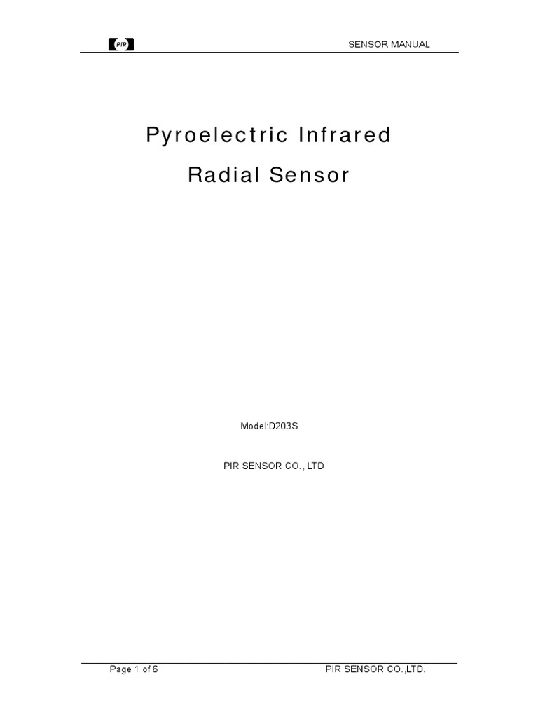 PIR D203S Datasheet | PDF | Infrared | Sensor