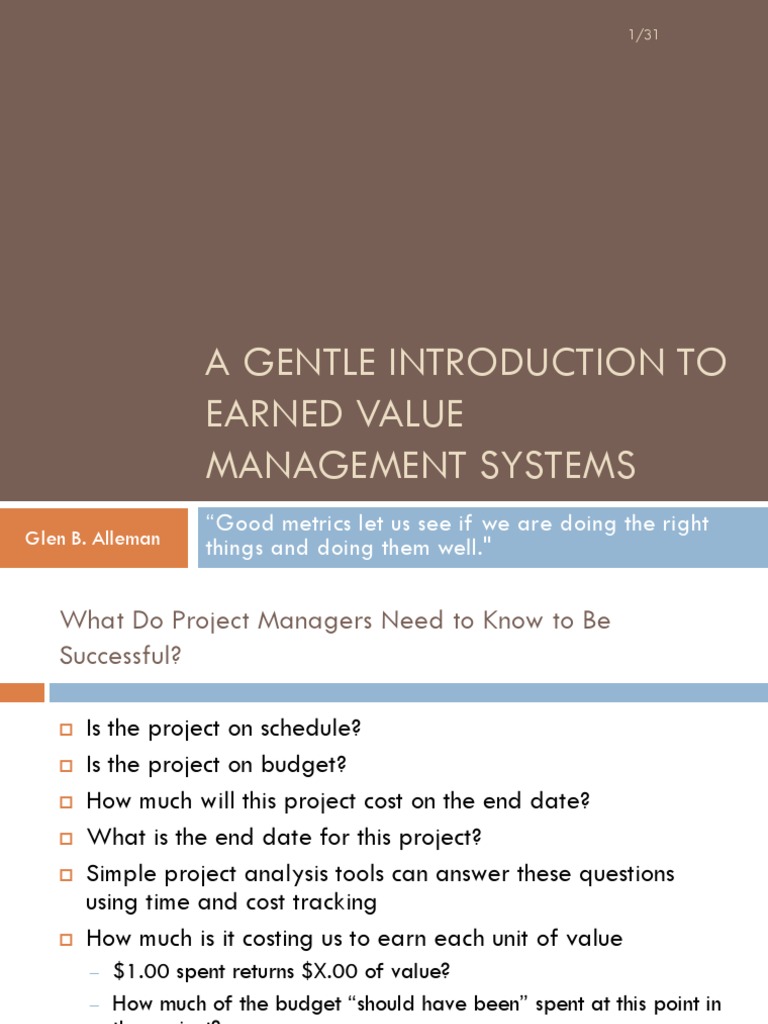 A Gentle Introduction To Earned Value Management Systems | PDF ...